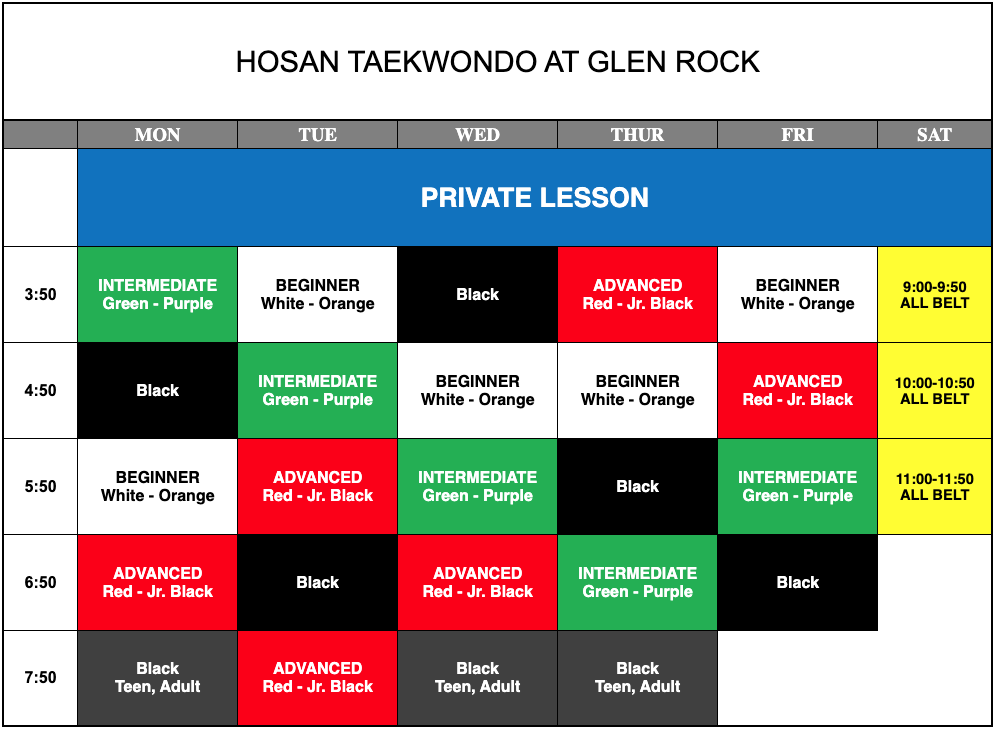 Class Schedule – Hosan TKD